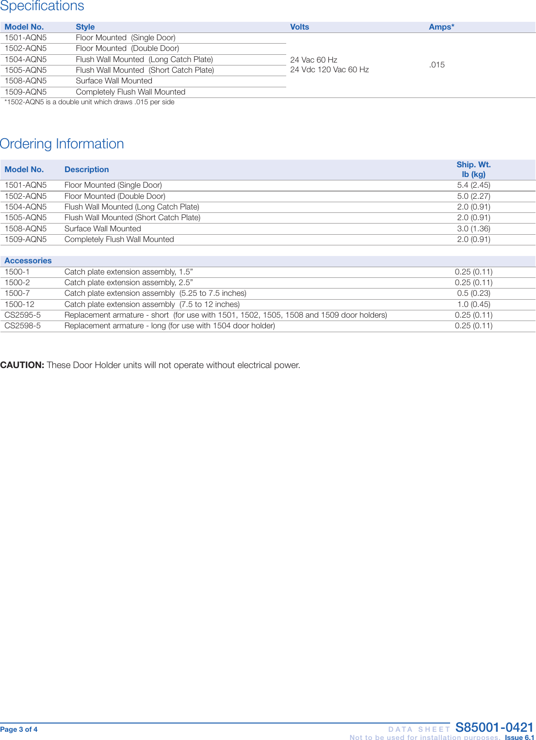 Data Sheet S85001 0421 Electromagnetic Door Holders 100099 Catalog