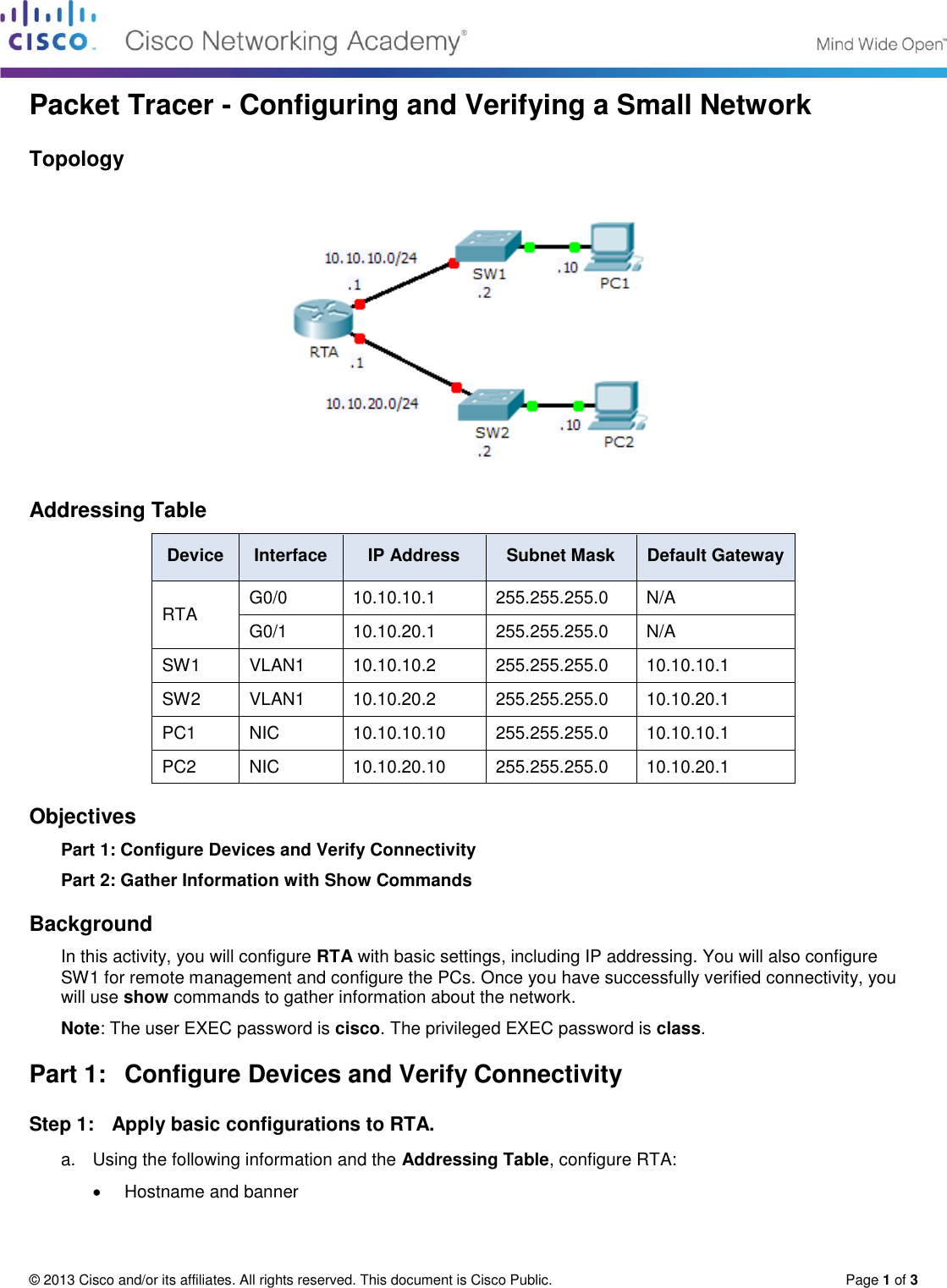 1 1 4 5 Packet Tracer Configuring And Verifying A Small Network Instructions