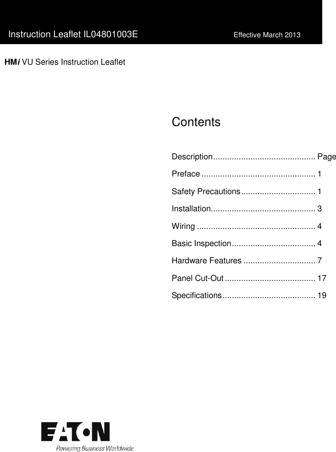 EATON Quick Start Installation Directions