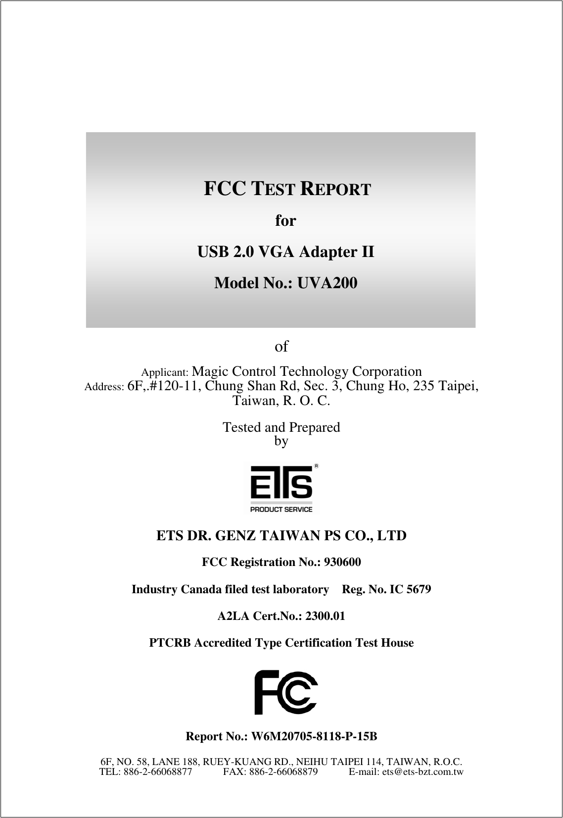 FCC Report_CISPR22 179041 Certification Magic Control