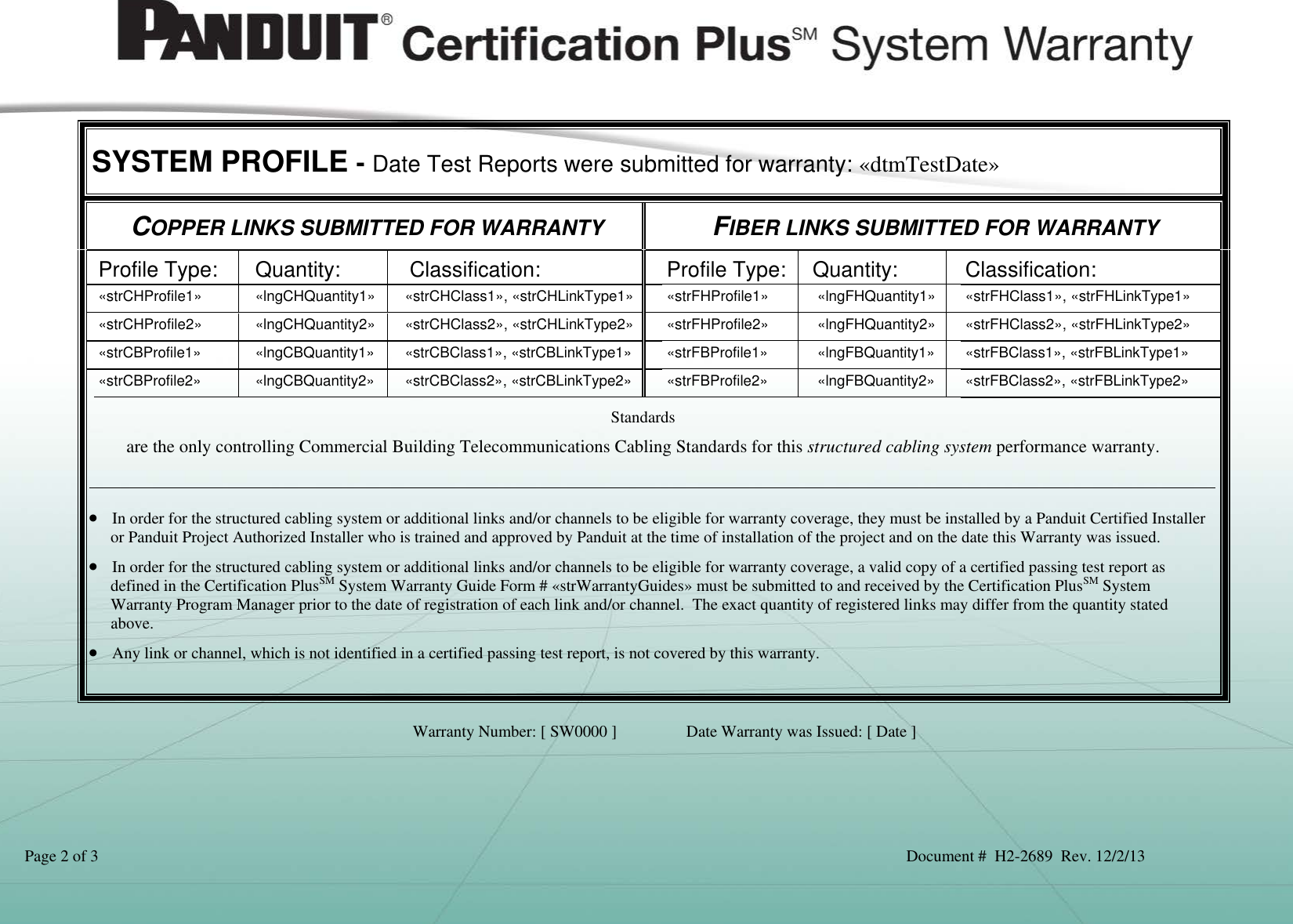Panduit Certification Plus System Warranty