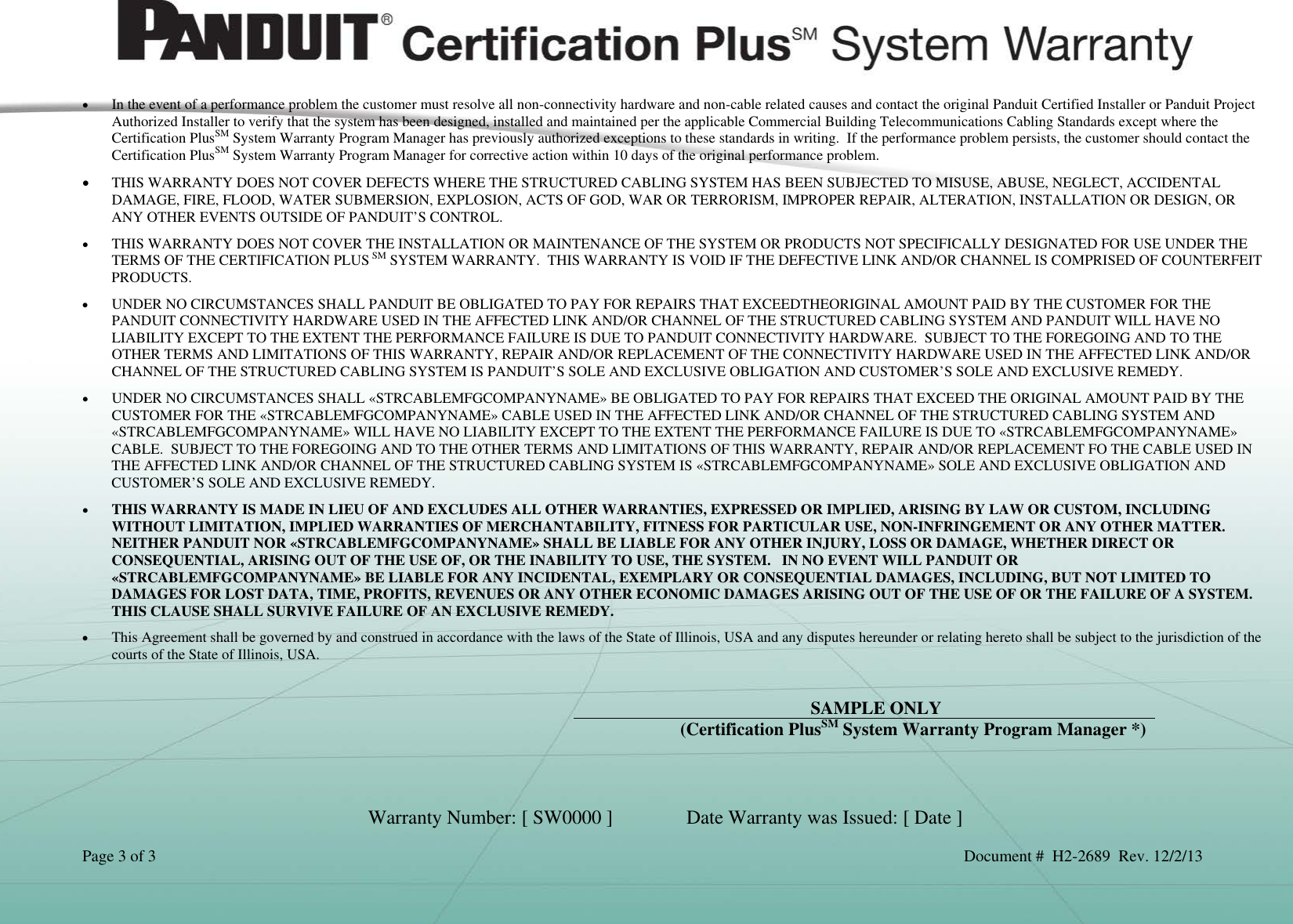 Panduit Certification Plus System Warranty