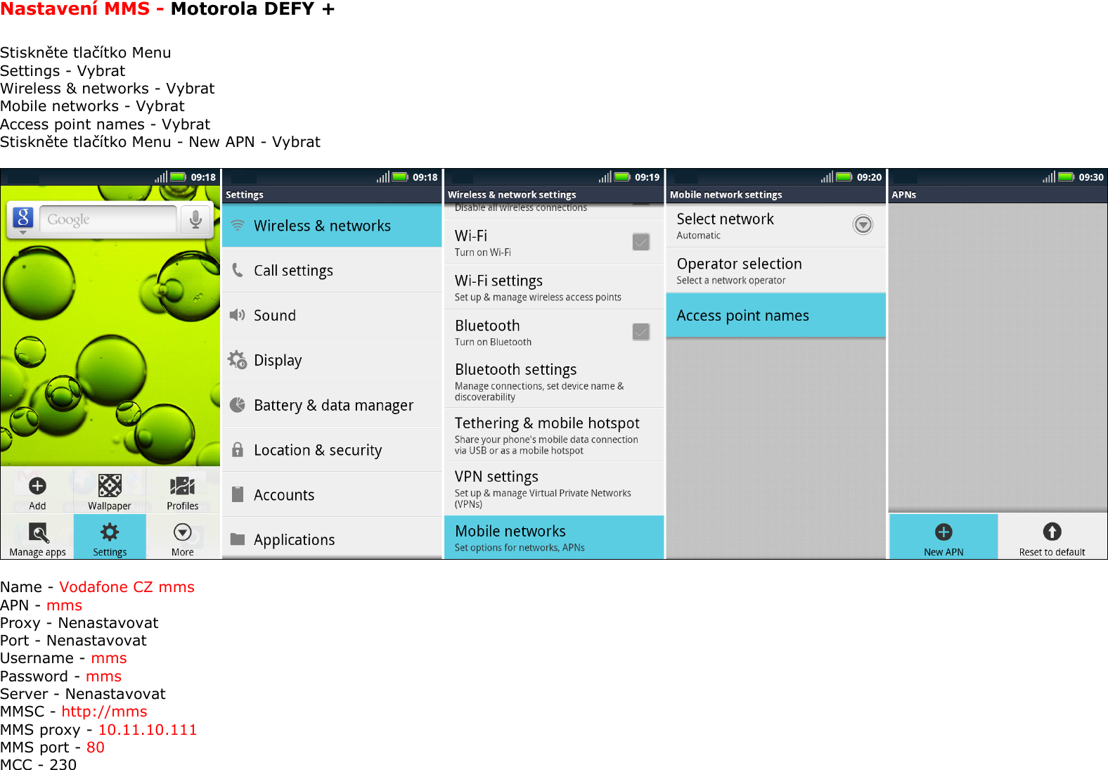WAP Přes Vytáčené Spojení 284 Mms Motorola Defy Android 2.3.4