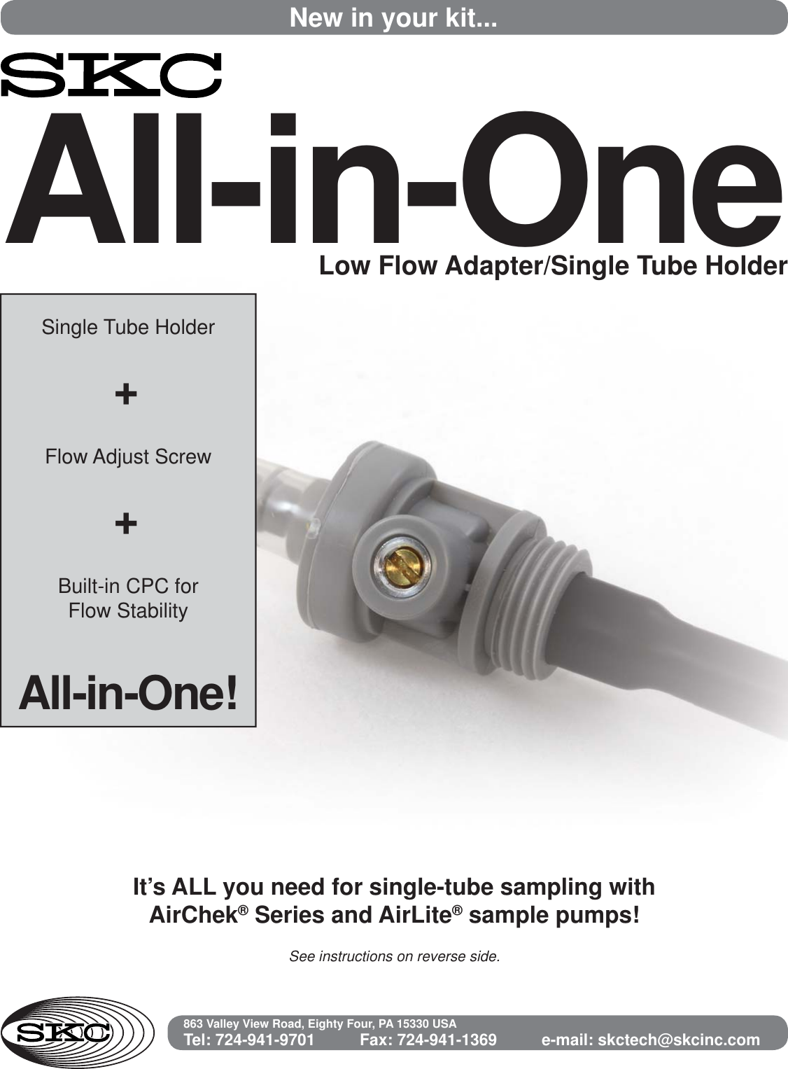 SKC All in One Low Flow Adapter/Single Tube Holder Cat. No. 224 27 ...