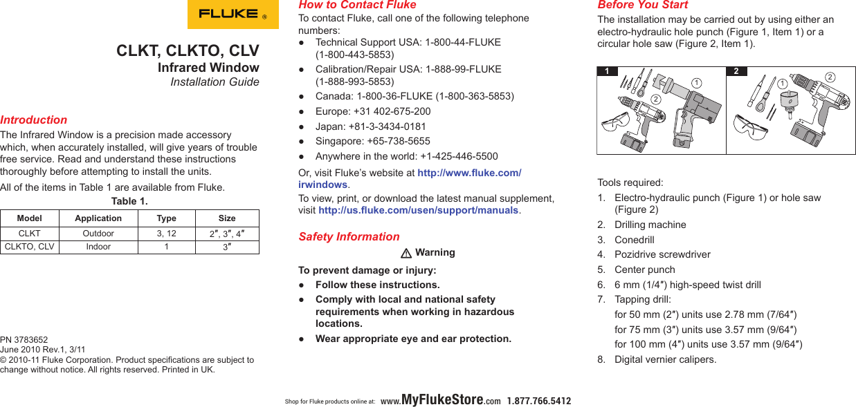 Fluke Corporation FLK 075 CLKT C Range IR Window 3 (75mm) Manual ...
