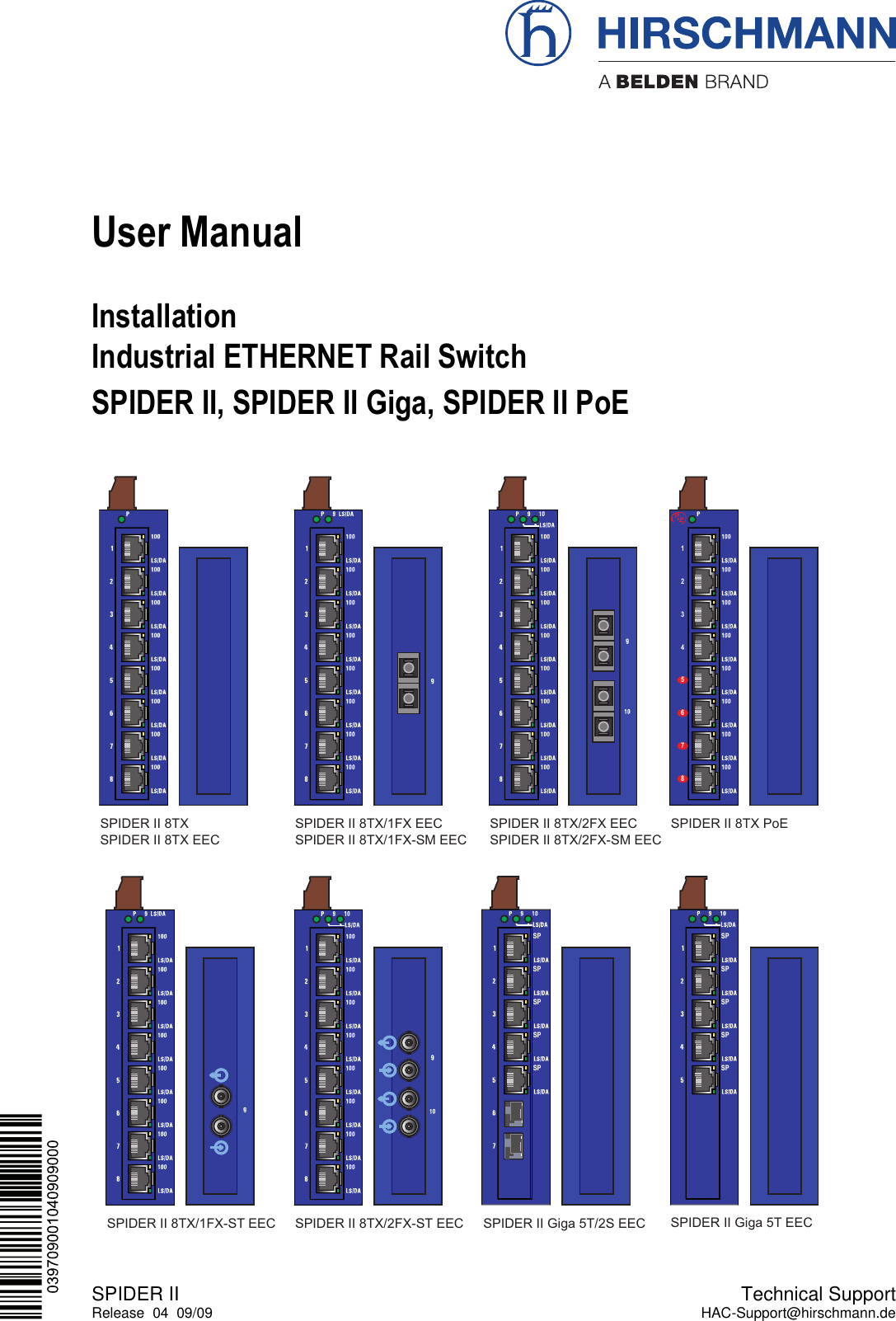 Industrial ETHERNET Rail Switch SPIDER Installation Directions