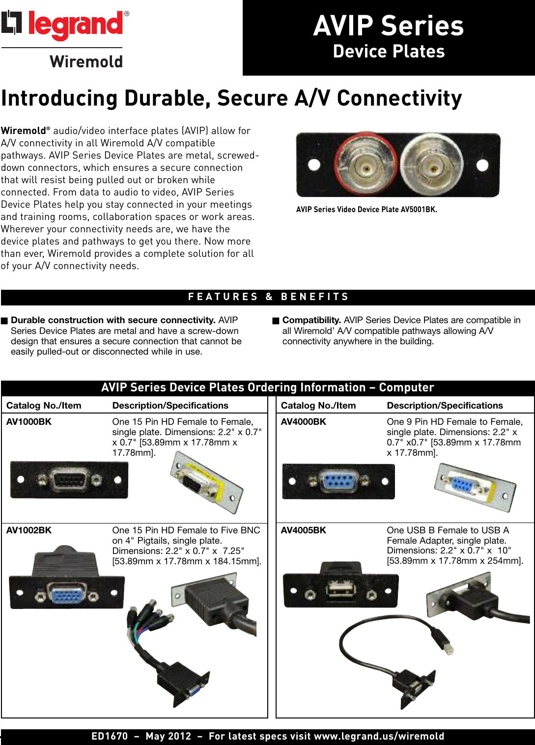 AVIP Series Device Plates Product Specification Brochure