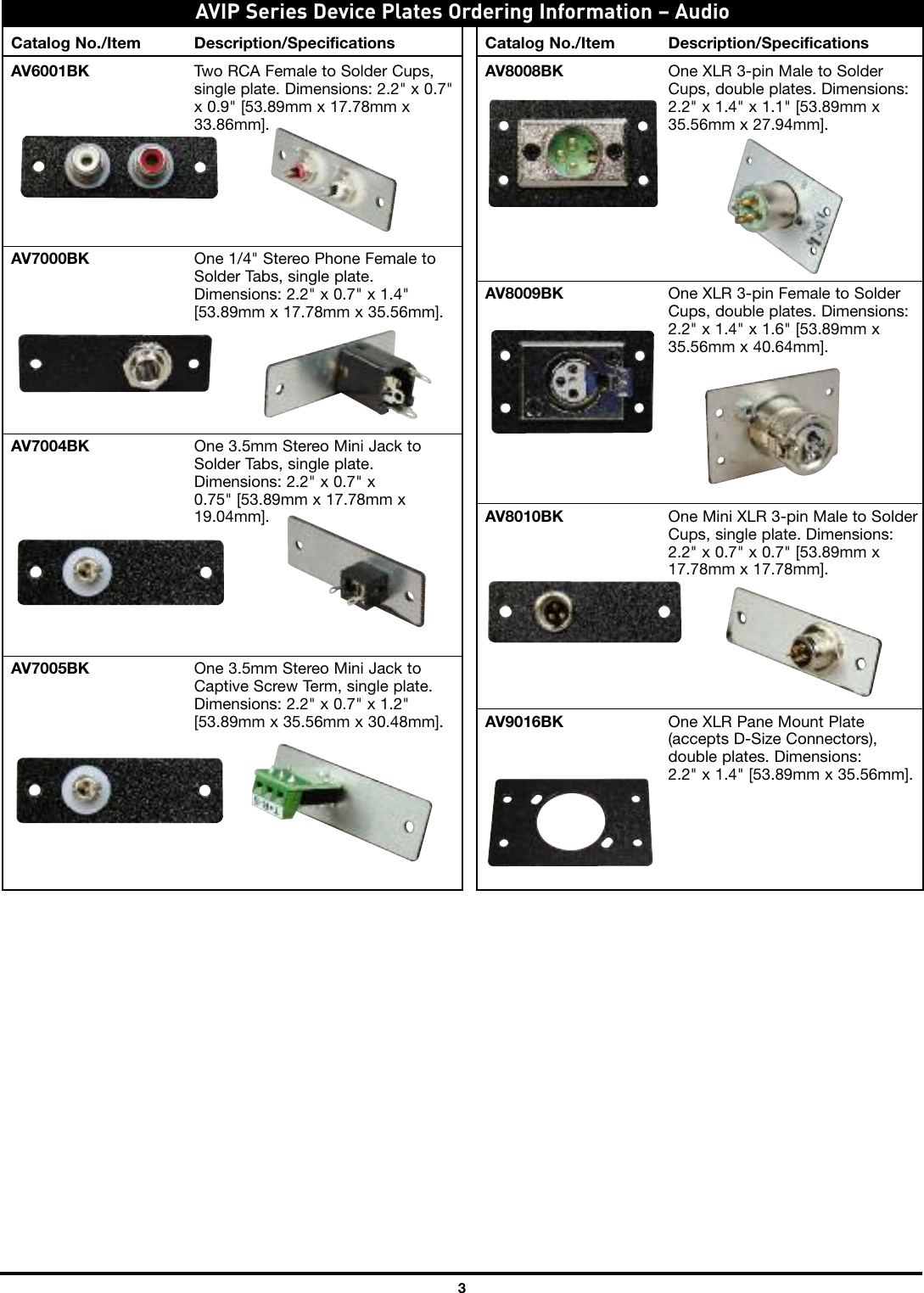 AVIP Series Device Plates Product Specification Brochure