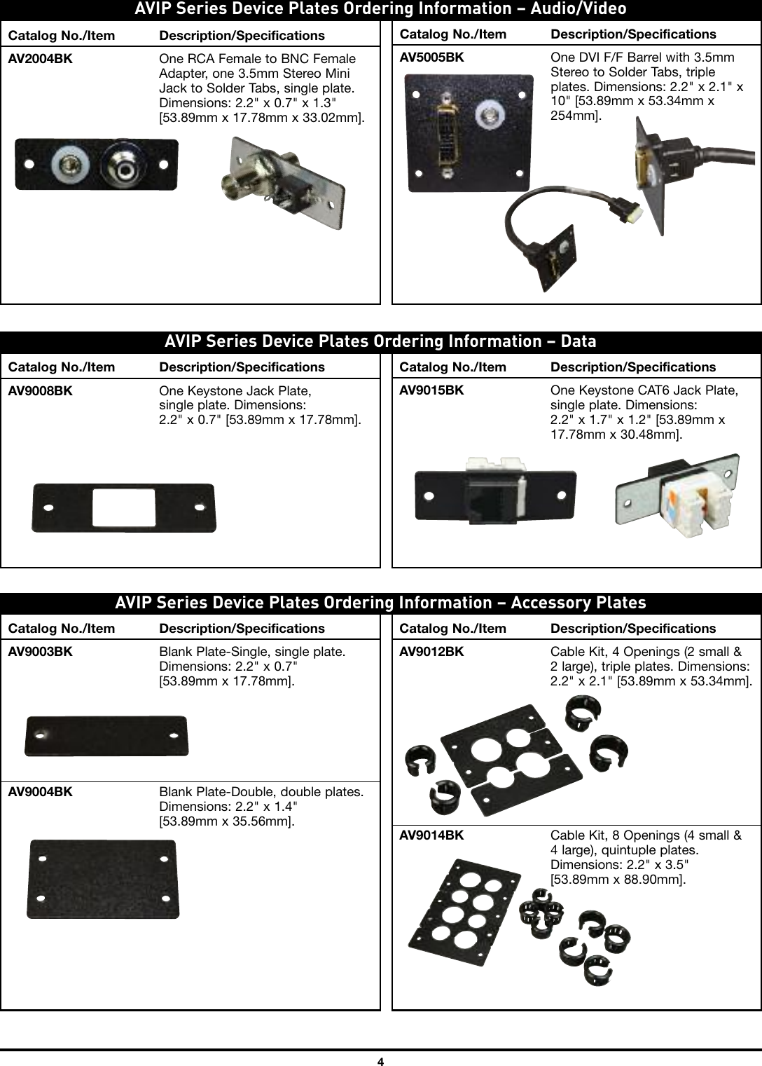 AVIP Series Device Plates Product Specification Brochure