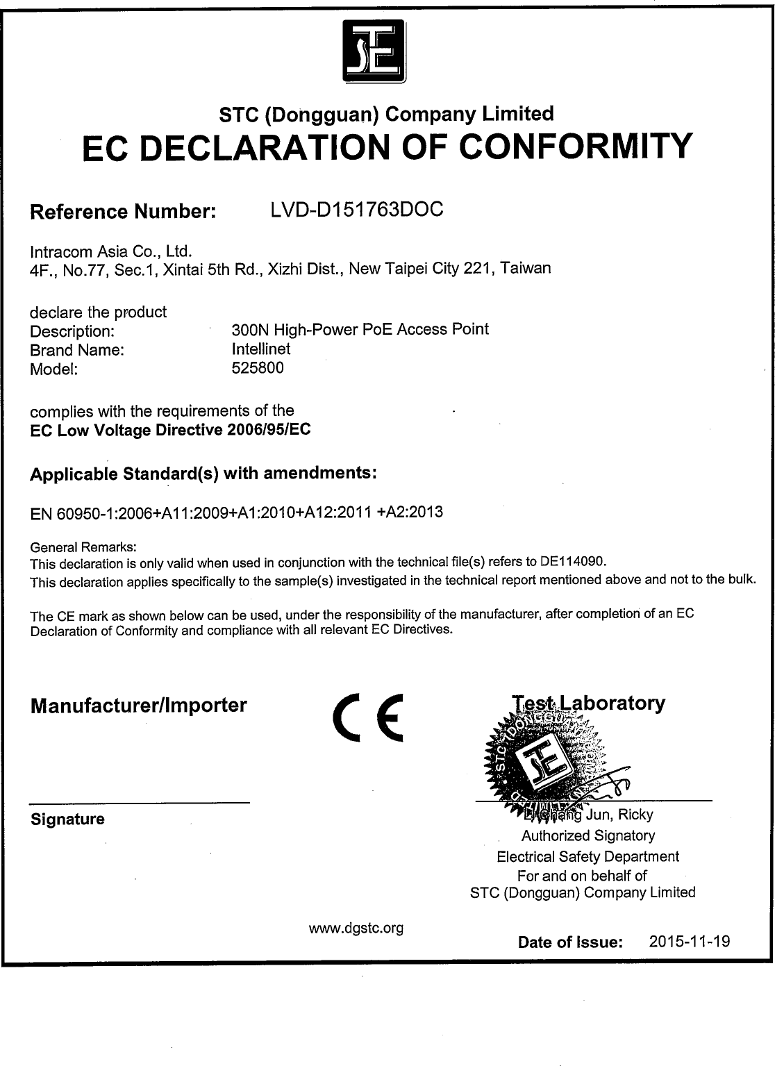 IEC REPORT FORM 525800 LVD Certificate
