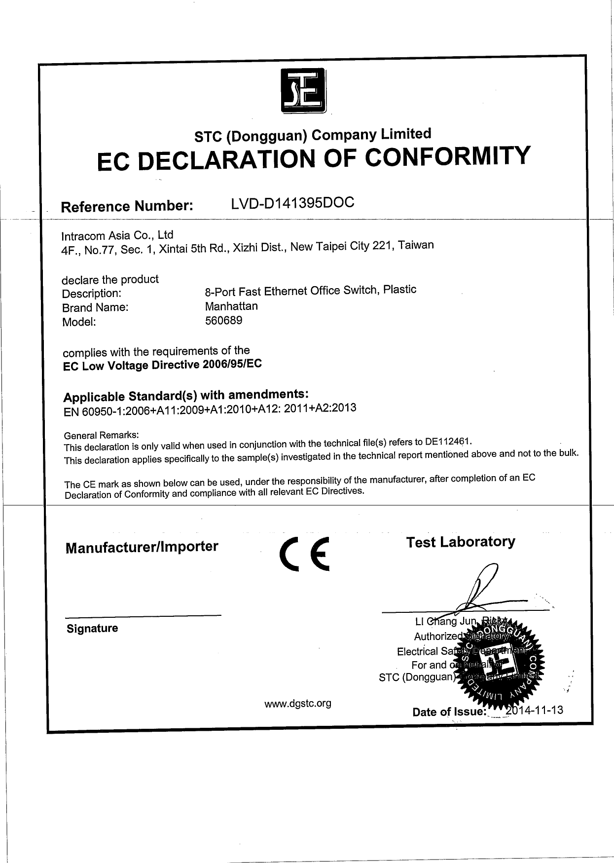 DE112461T1 560689 LVD Certificate