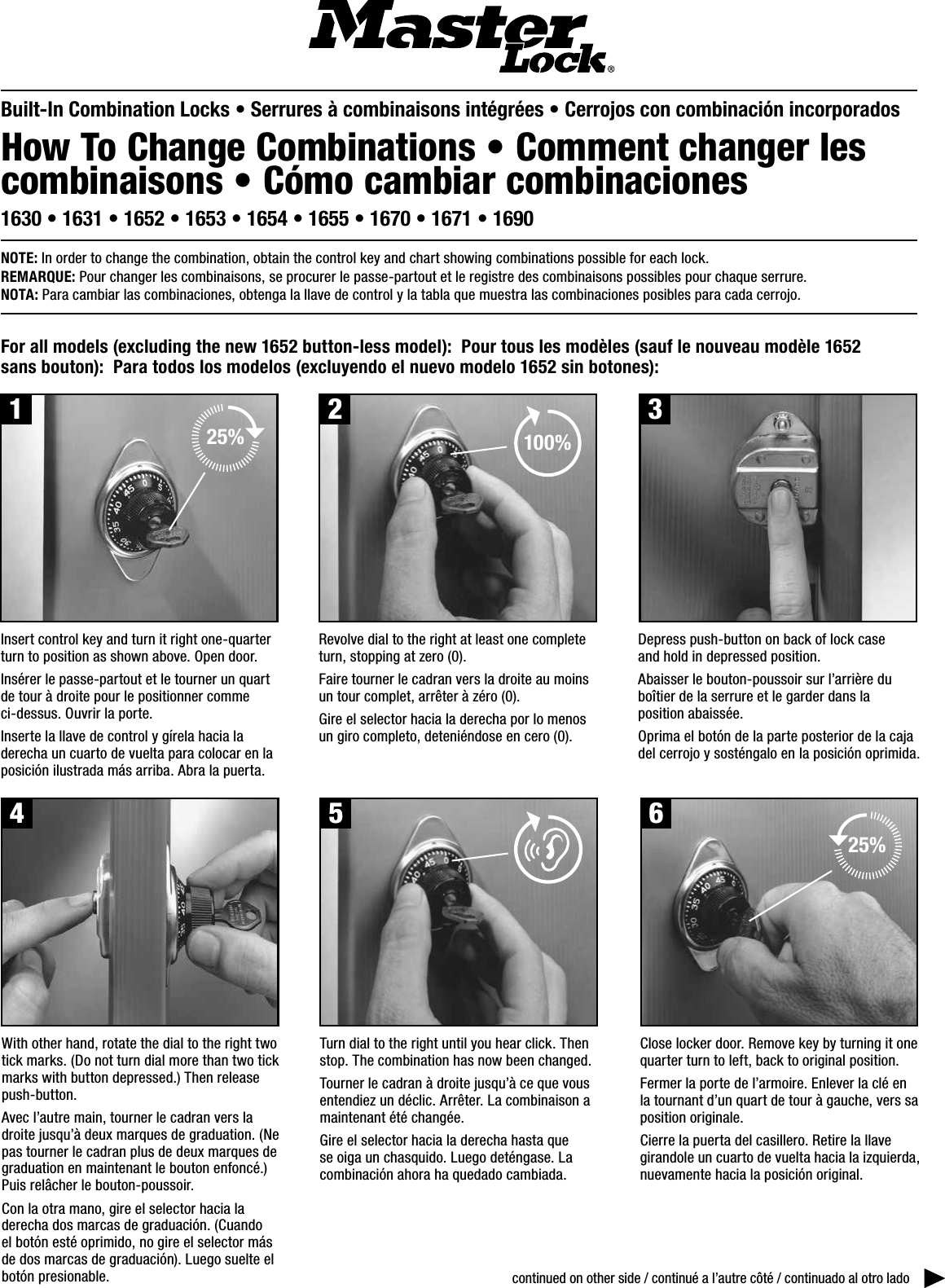 Master Lock How To Change Combinations Instructions 7000 0067 COMBO