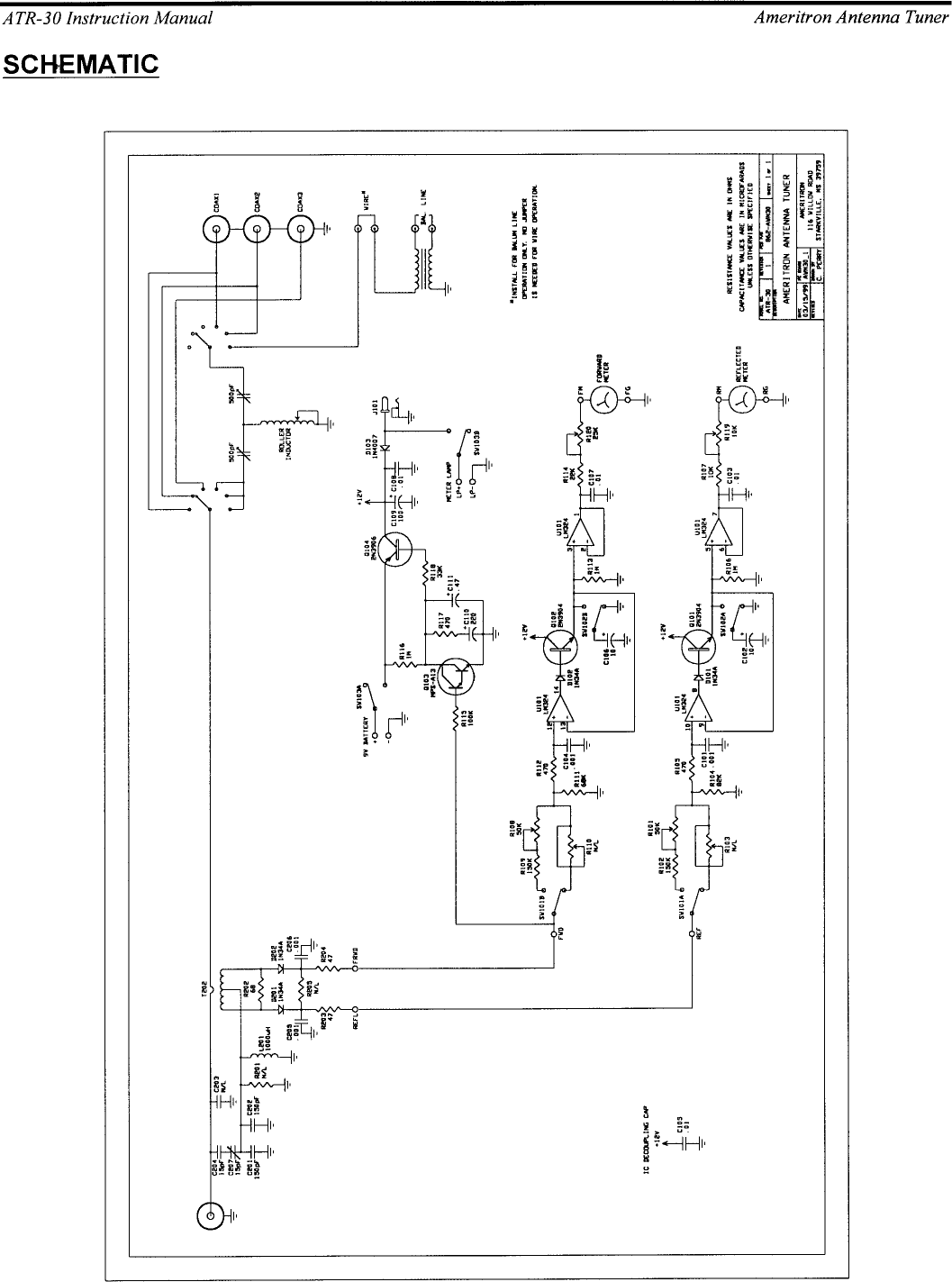 Ameritron Antenna Tuner ATR 30X User Manual