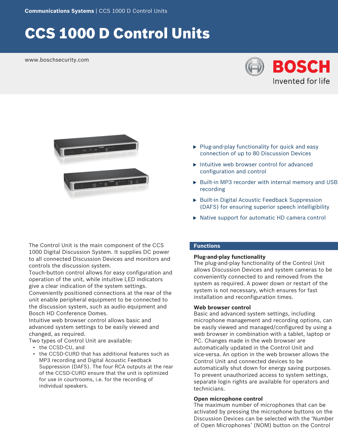Boschccsdcurd CCS 1000 D Control Units User Manual