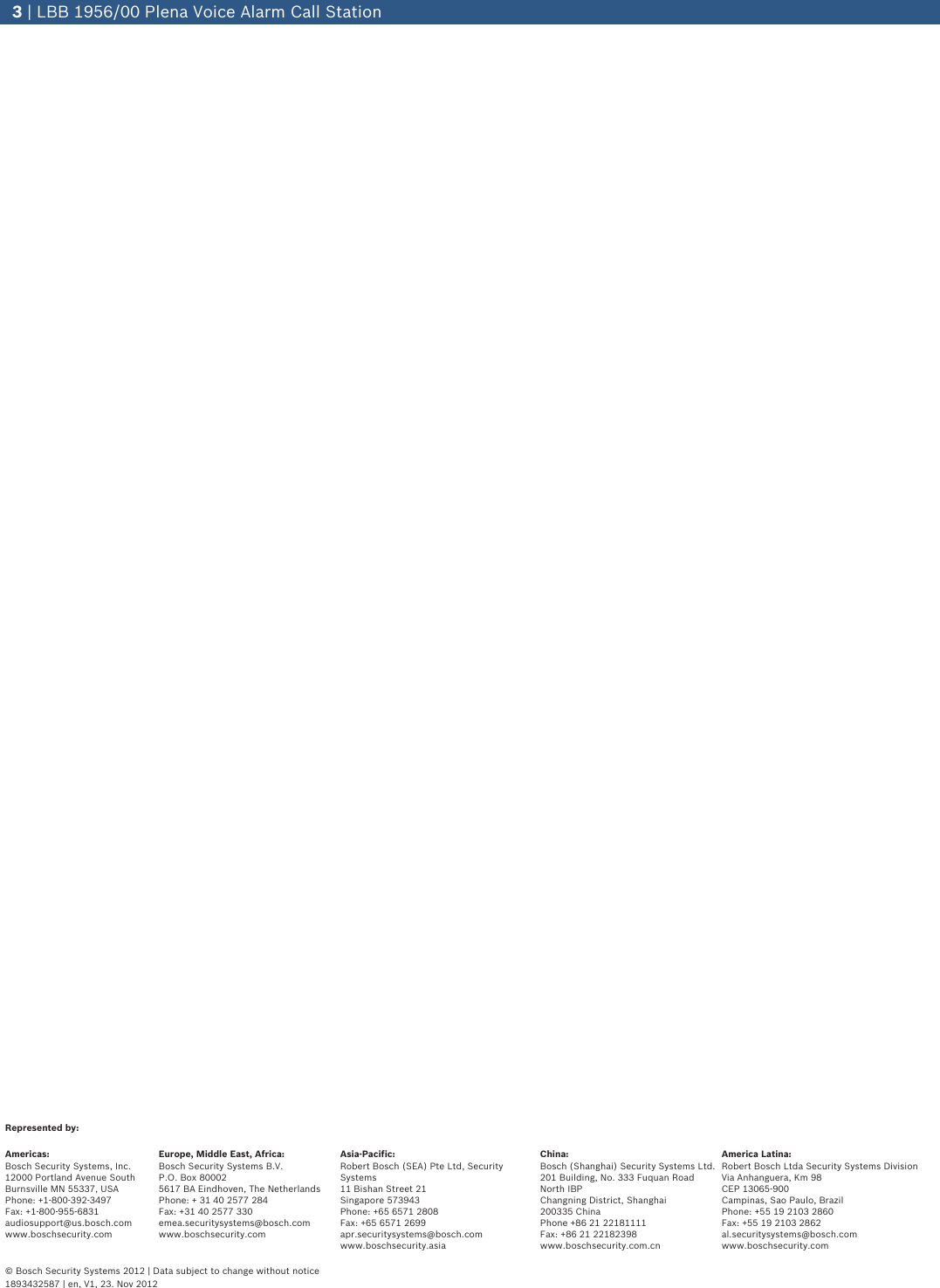 Boschlbb195600 LBB 1956/00 Plena Voice Alarm Call Station User Manual