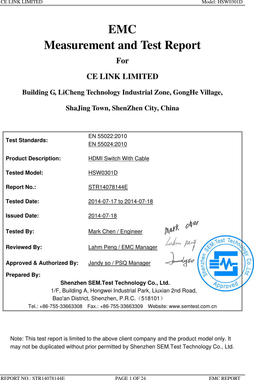 STR14078144E CE Report