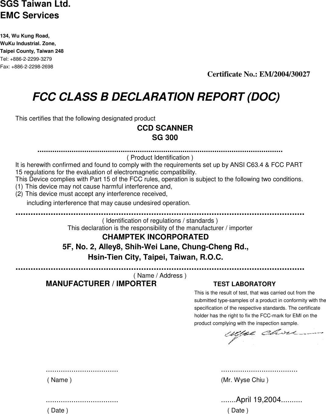 30027C Certificate