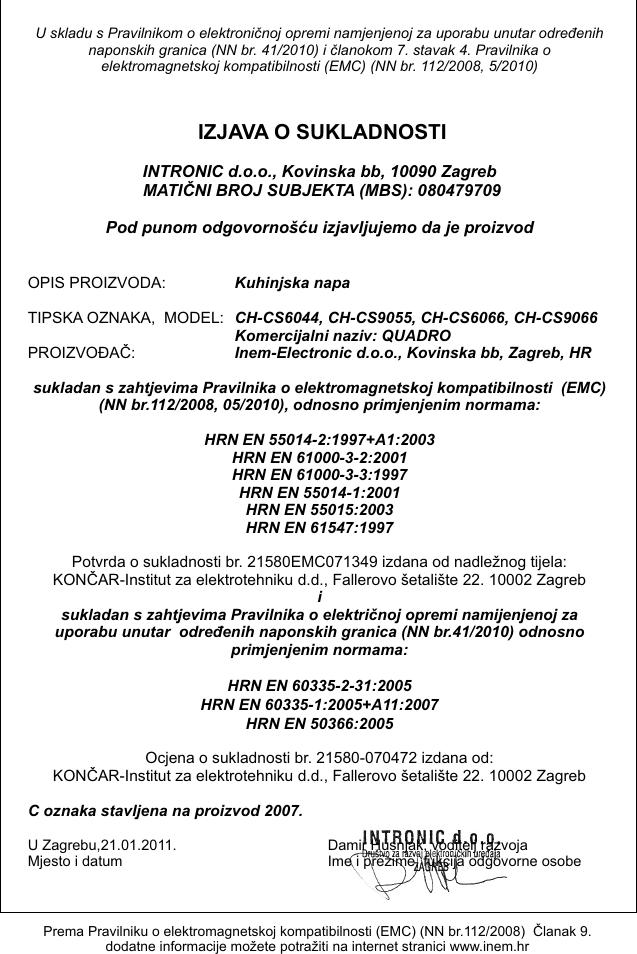 CH CS6066_CH 9066__6044_9055 UM CRO CS6066 Izjava O Sukladnosti hr