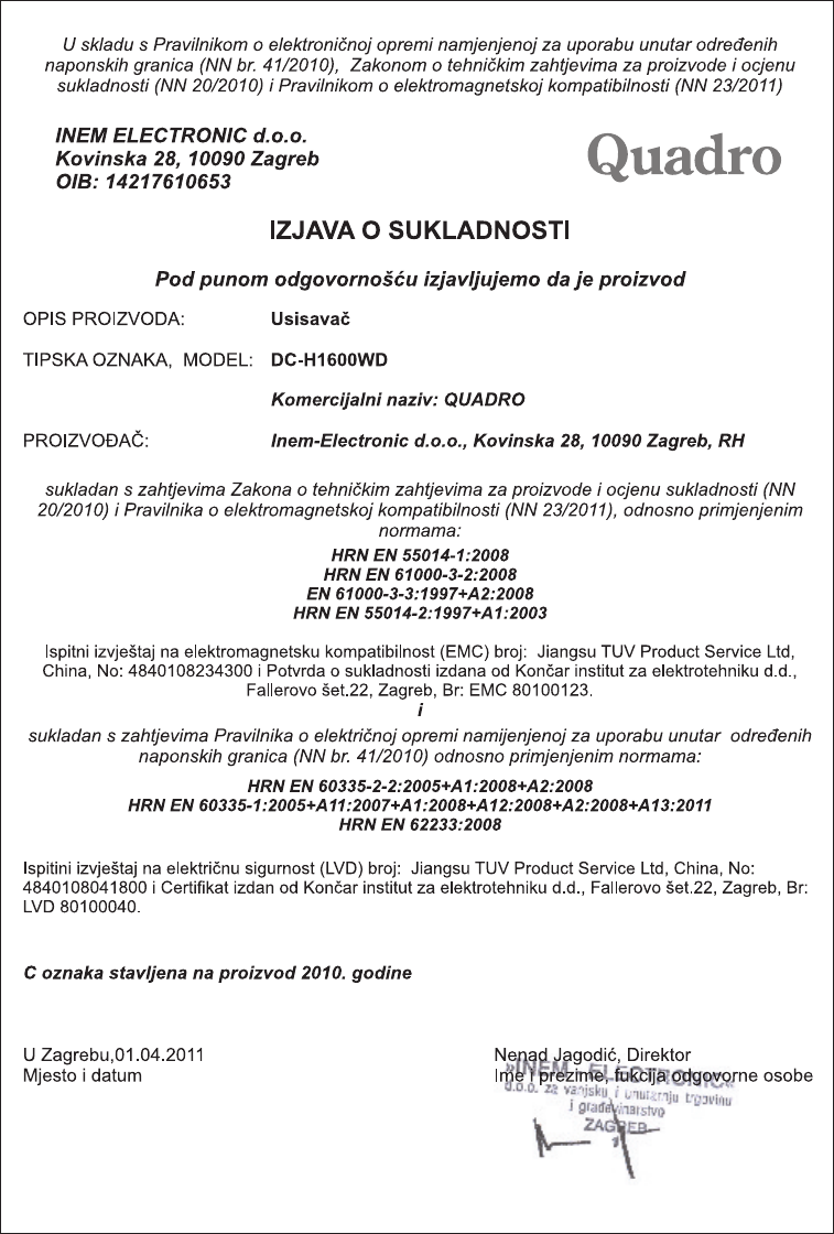 IoS_Inem_DC H1600WD DC Izjava O Sukladnosti hr