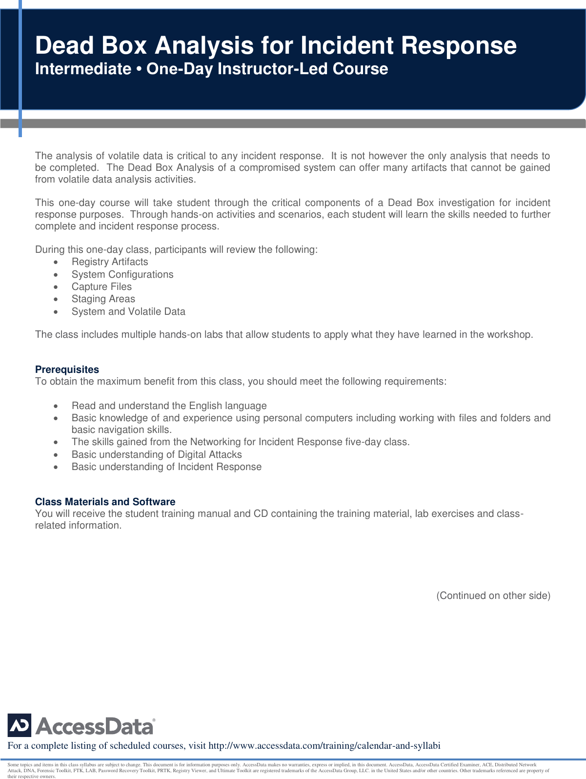 Dead Box Analysis For Incident Response Syllabus 1.1.14