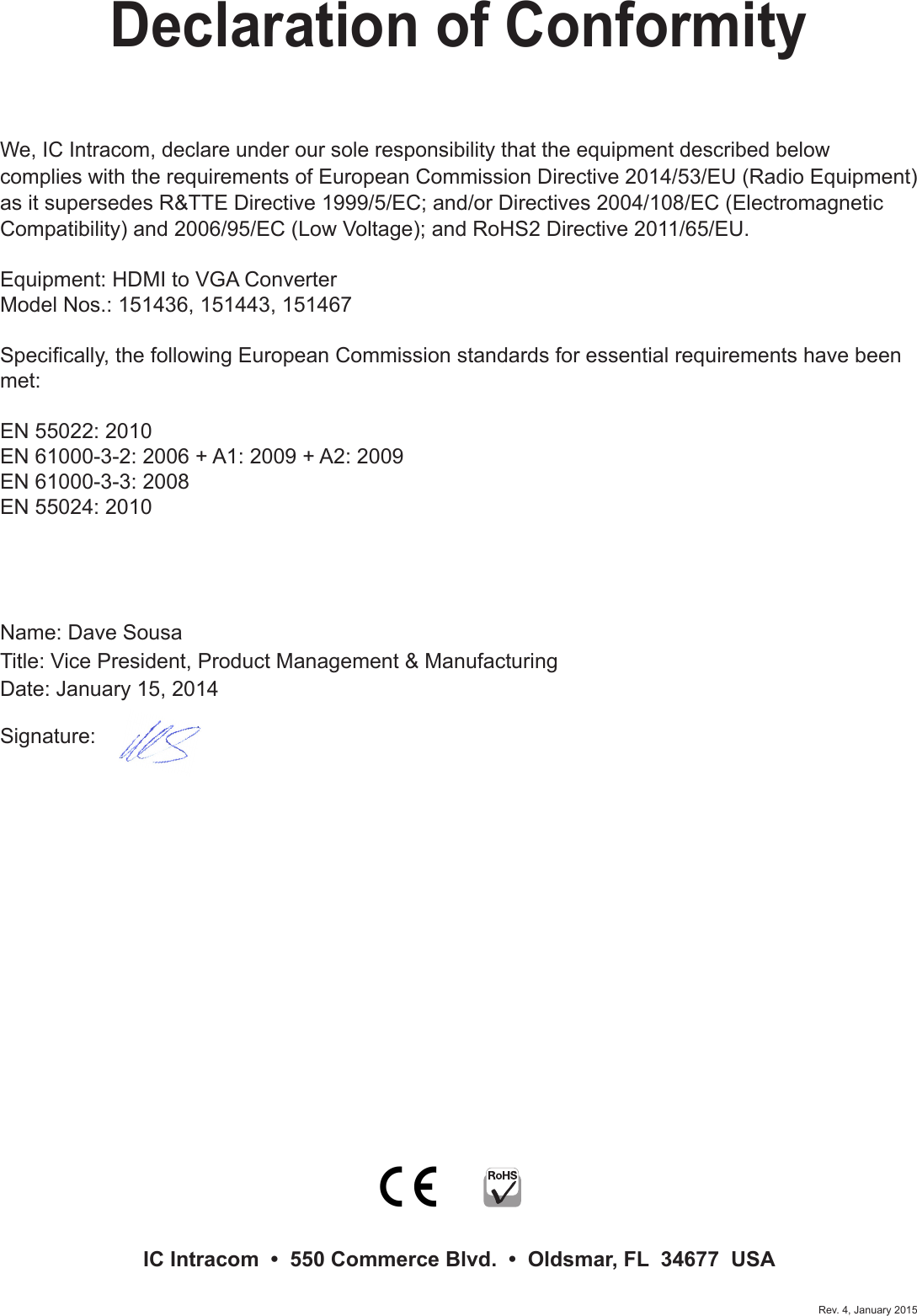 Declaration Of Conformity 151436 443 467 Apr2014