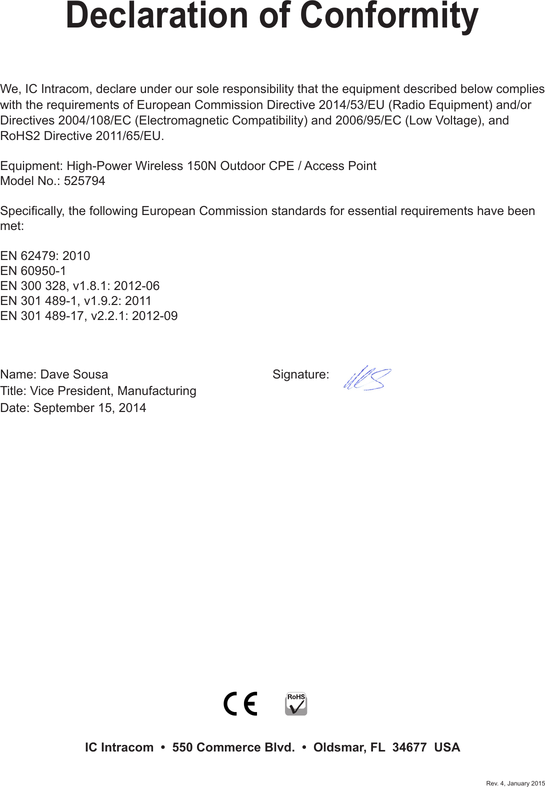 Declaration Of Conformity 525794 Jul2015