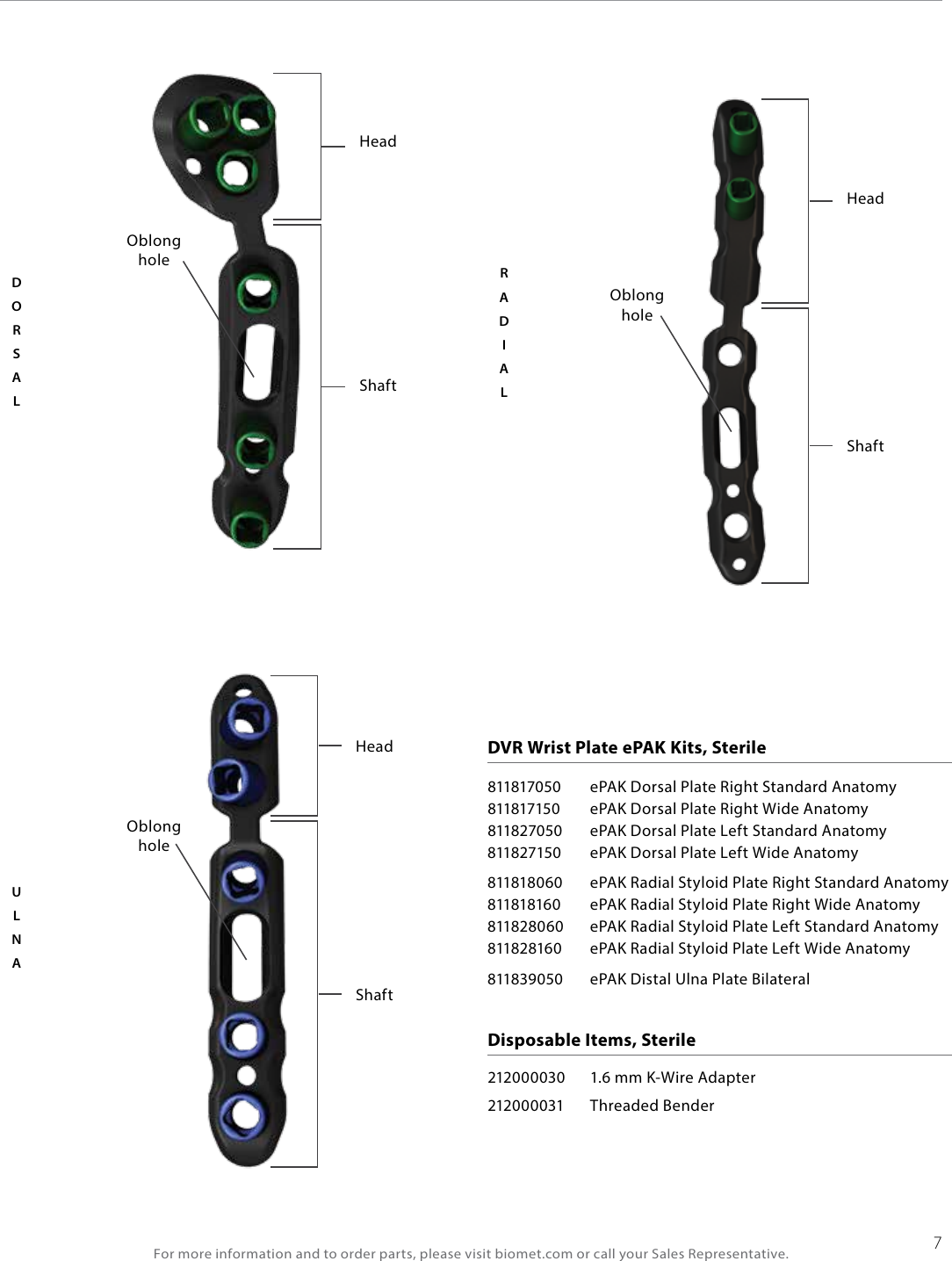 DVR Wrist Plates Featuring E PAK Surgical Technique