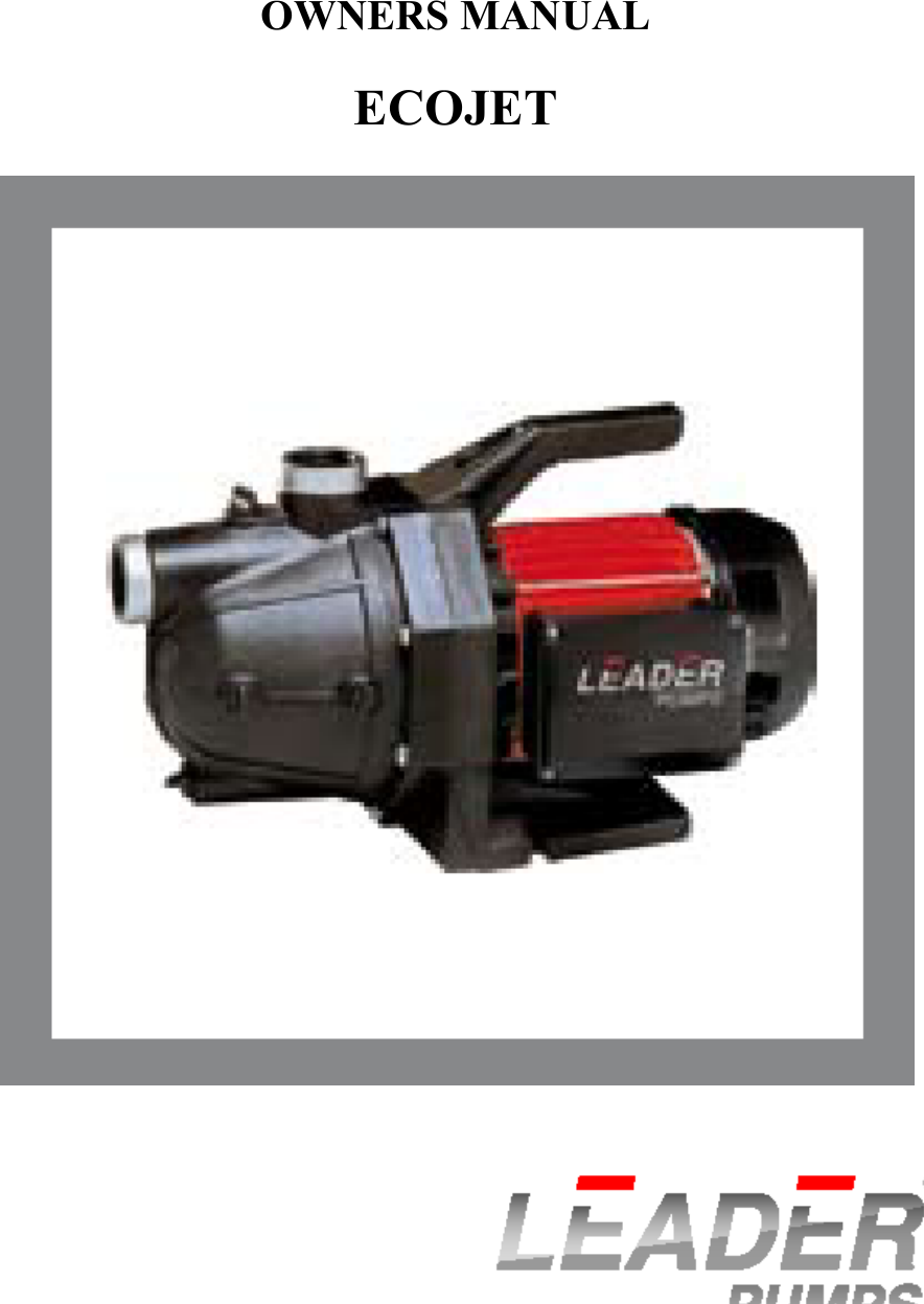 ECOJET Instruction Manual Eco Jet Pump Instructions