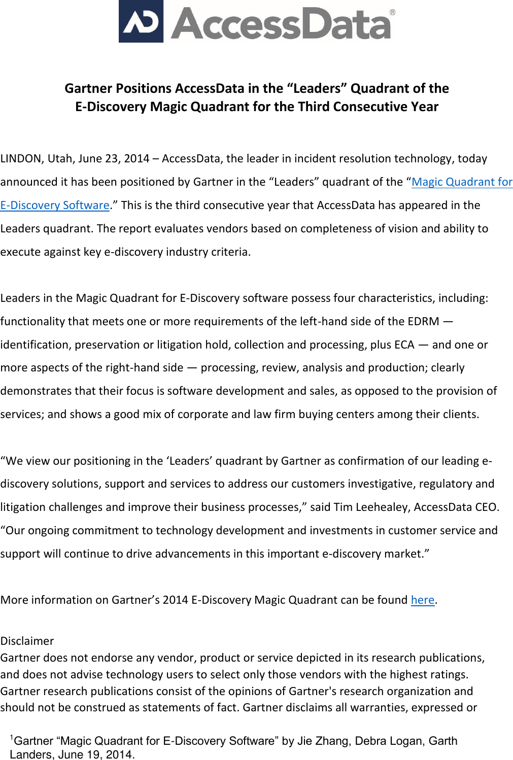 Gartner E Discovery Magic Quadrant Access Data