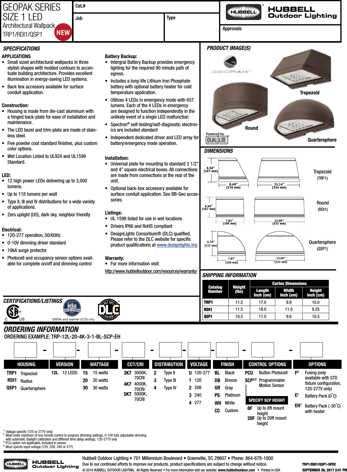 Geopak TRP1 QSP1 RDI1 Spec Sheet