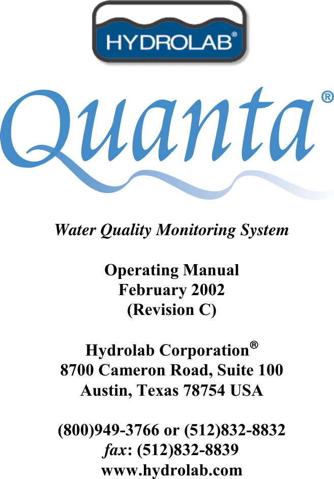 Hydrolab Quanta User Manual