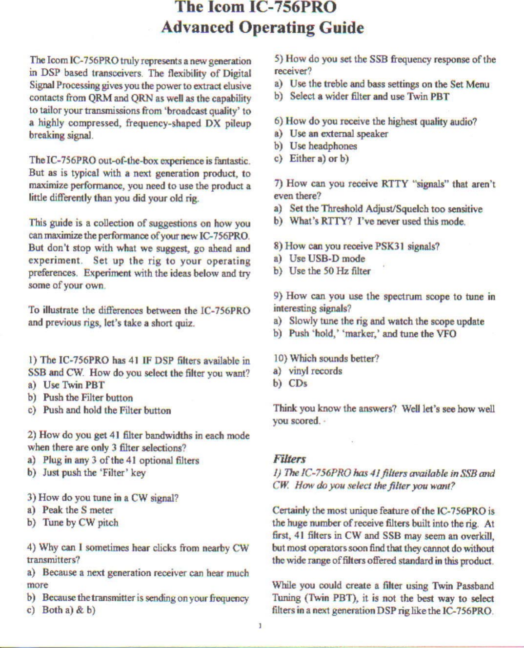 ICOM IC 756Pro operating guide