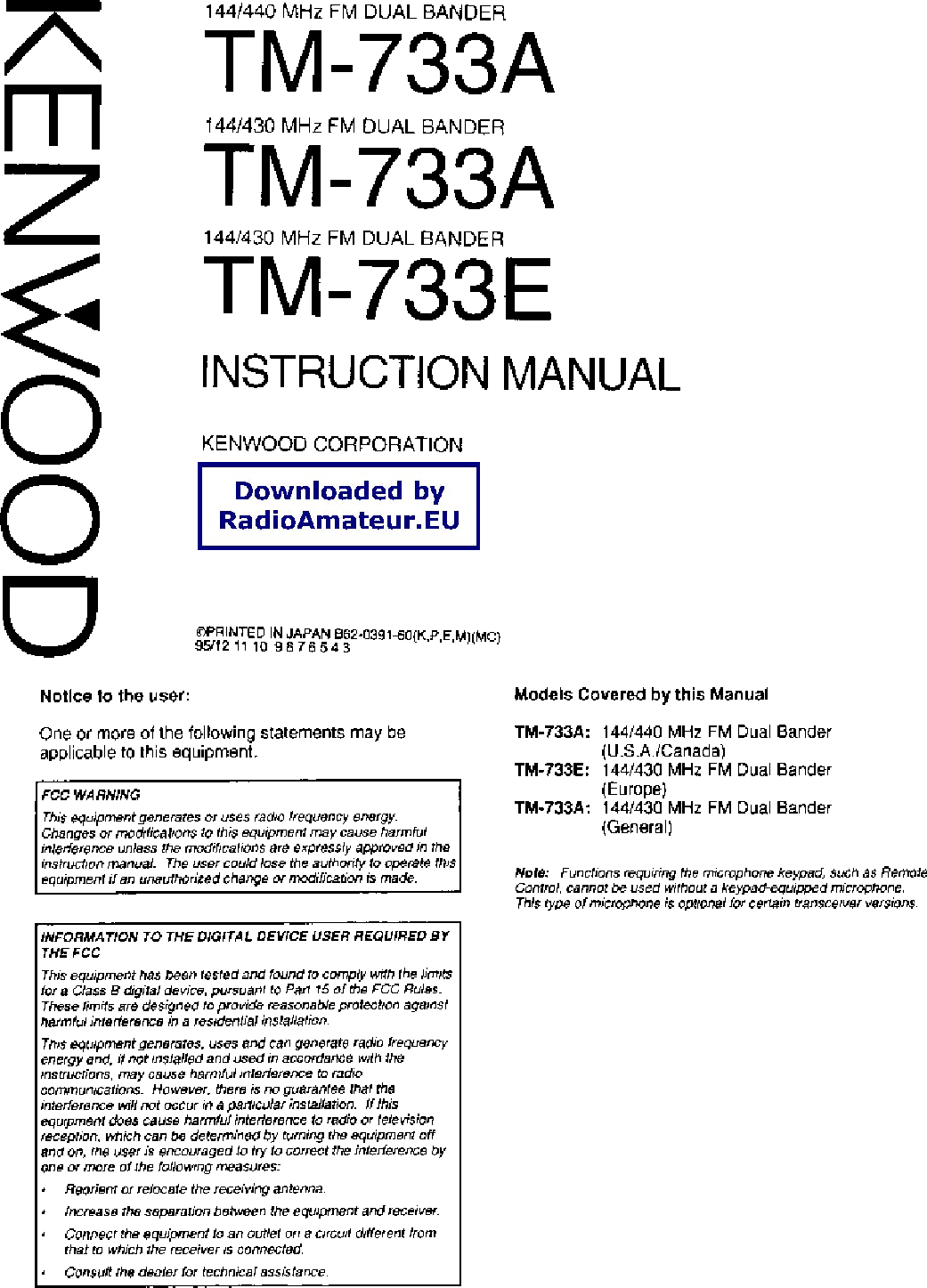 Kenwood TM 733 User Manual