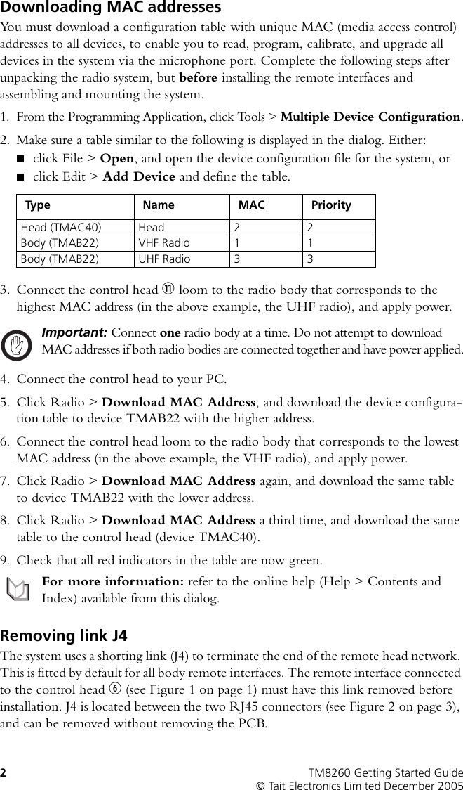 TM8260 Getting Started Guide TM8000/TM8260/MMA 00047 01 Setup MMA
