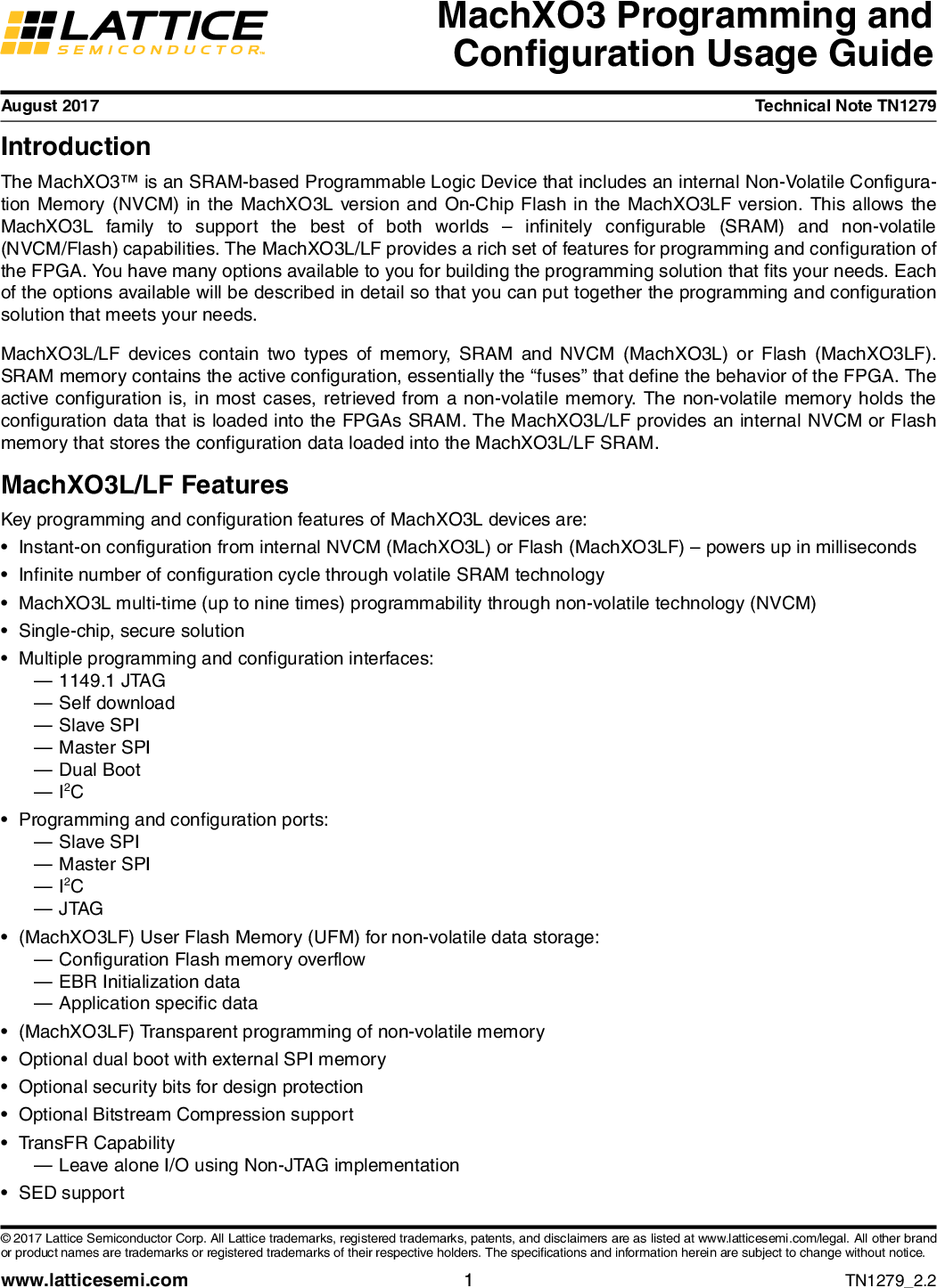 TN1279 MachXO3 Programming And Configuration Usage Guide Mach XO3Programmingand