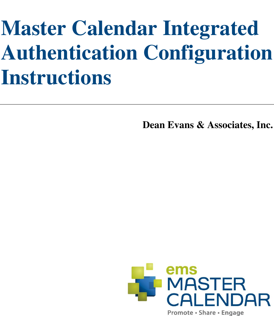 Integrated Authentication Configuration Instructions Master Calendar