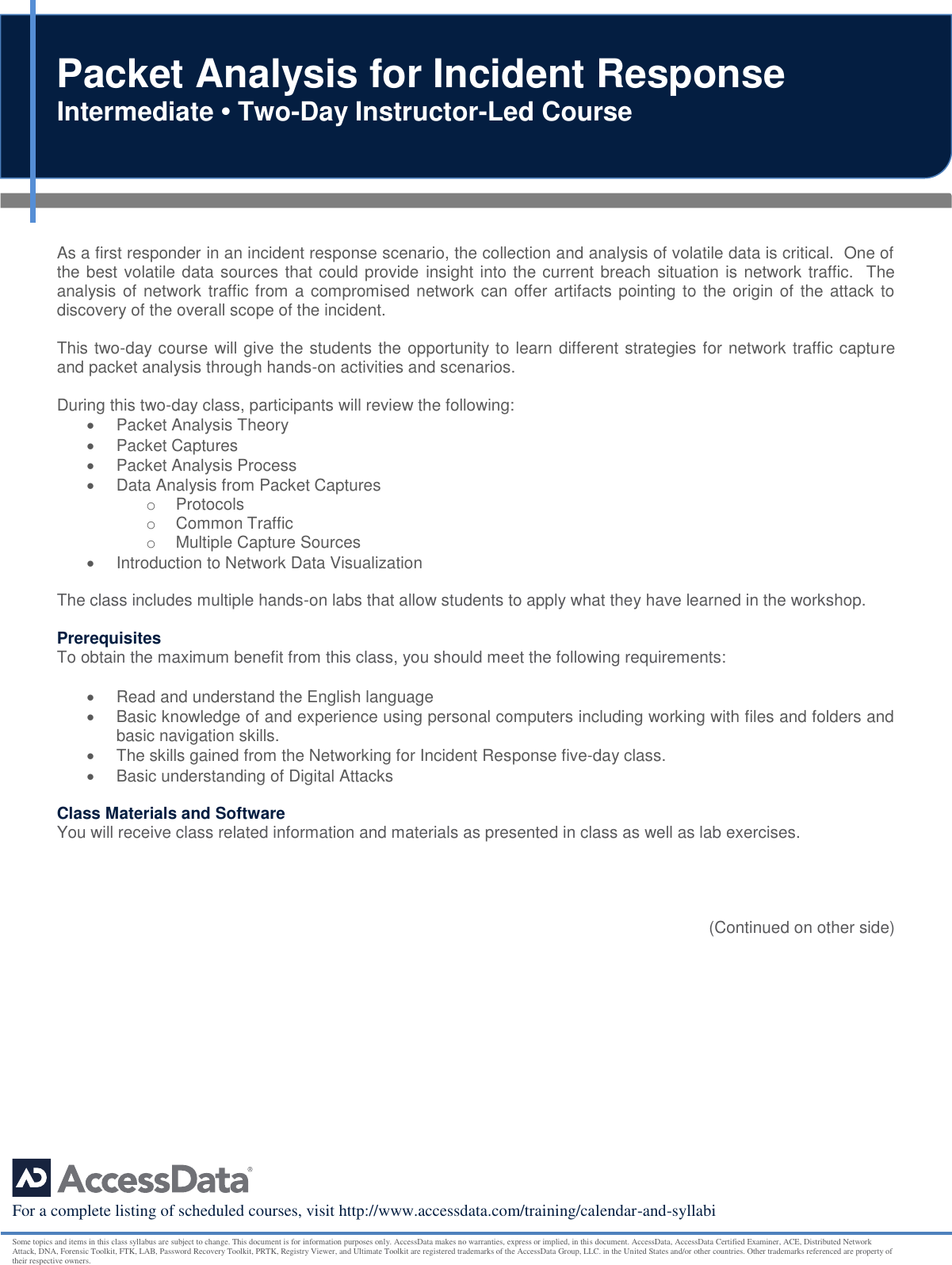 Packet Analysis For Incident Response Syllabus 1.1.14