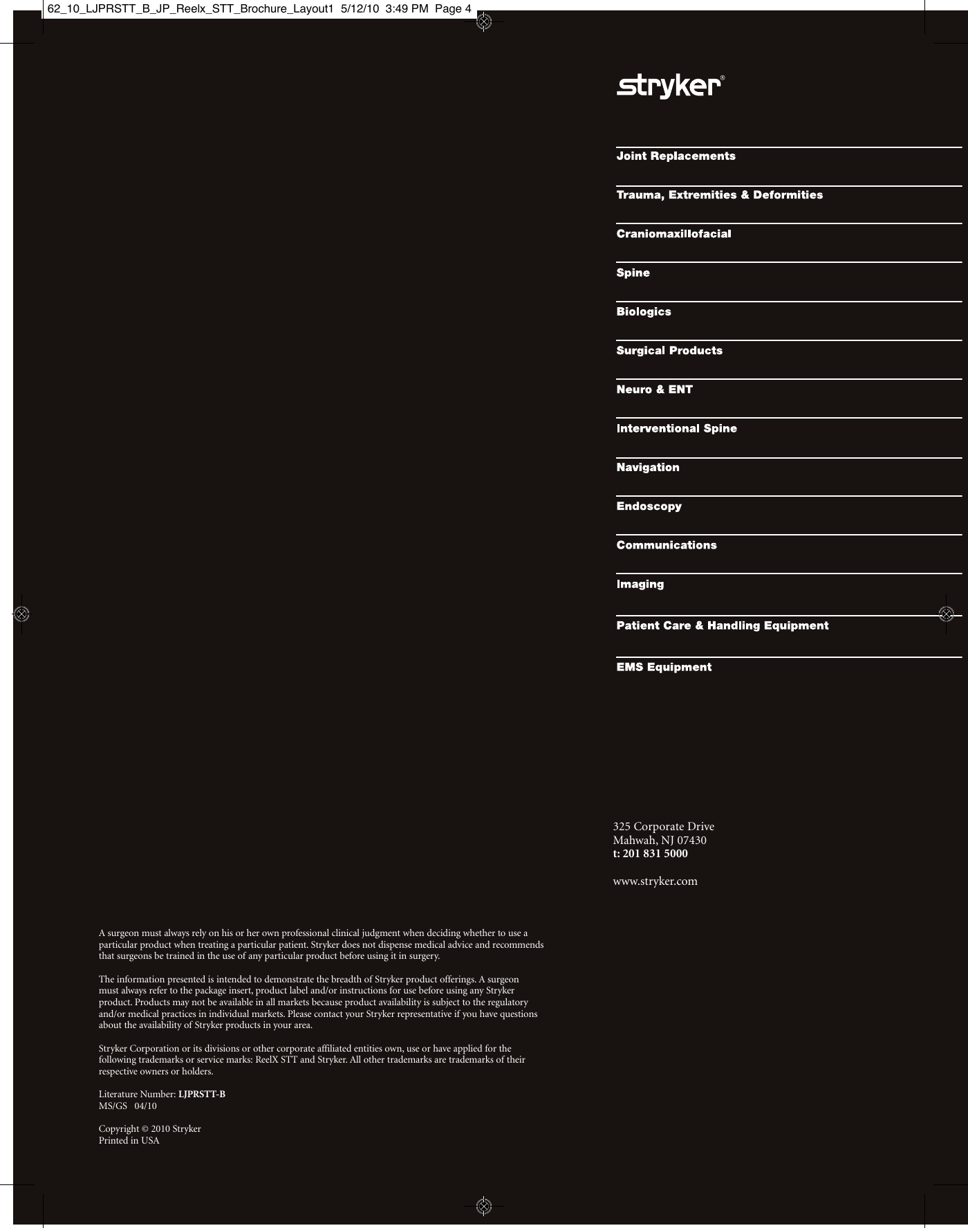 Stryker Brochure Plastic Coil Reelx Stt