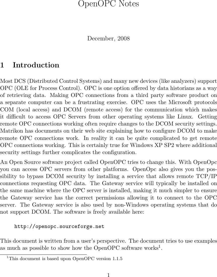 OpenOPC Notes SUPPLEMENTAL Doc guide V 1 6