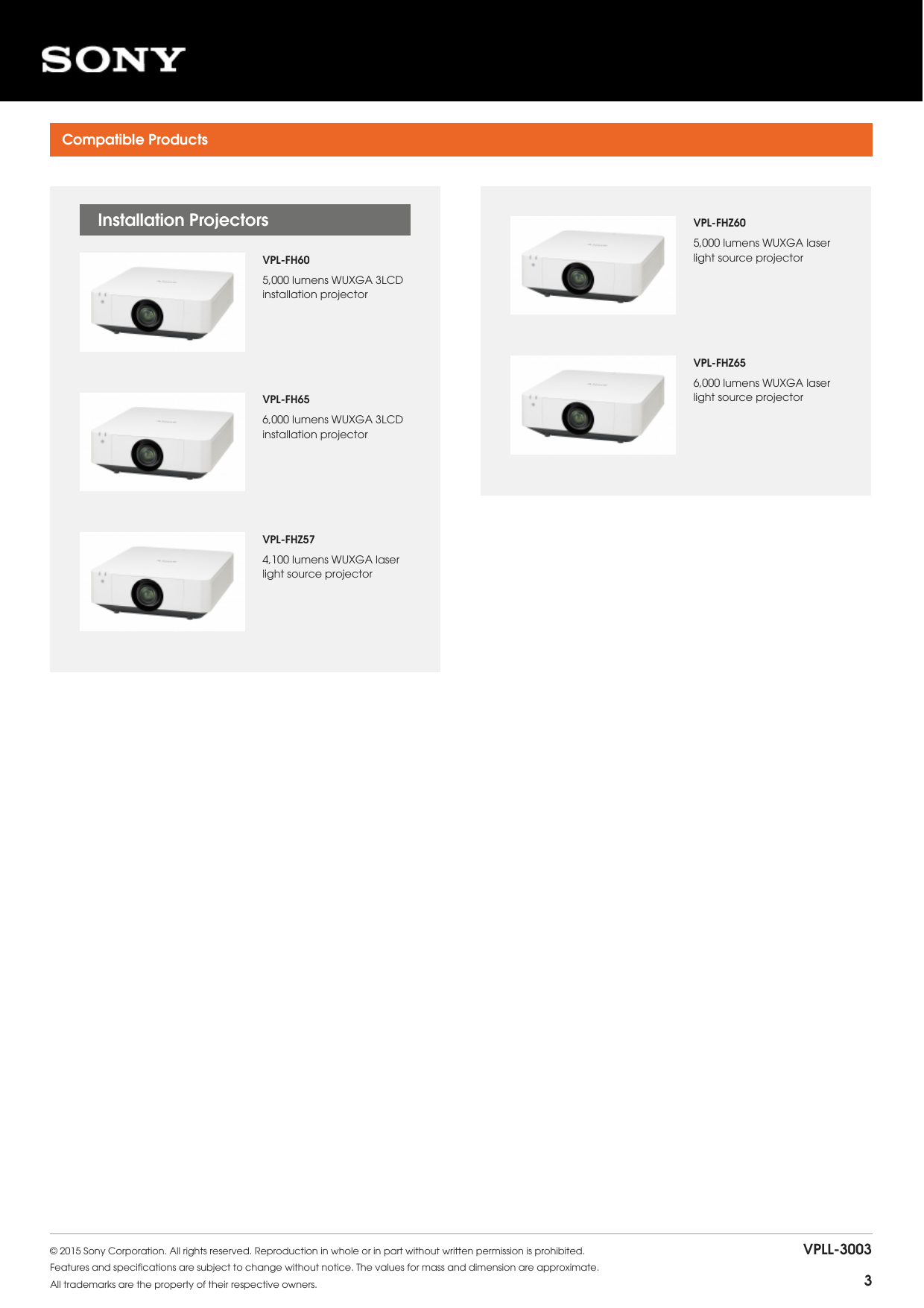 Sonyvpll3003 VPLL 3003 Brochure User Manual