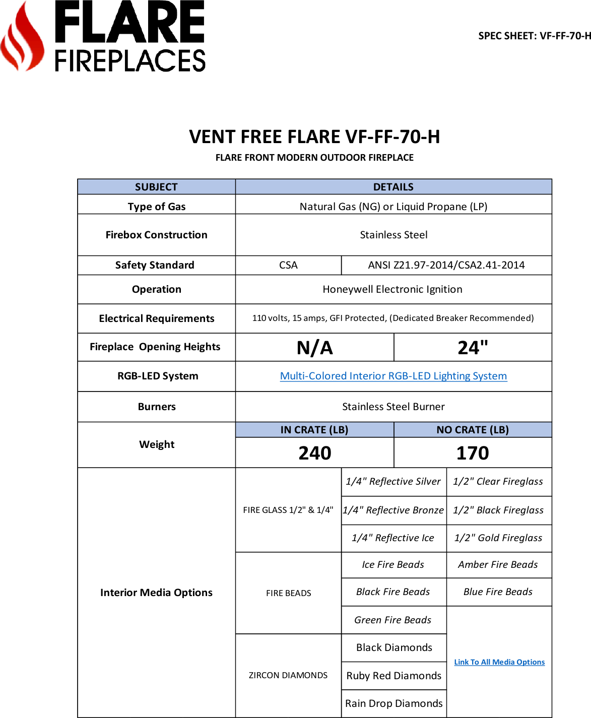 VF FF 70 H Spec Shee.. Sheet