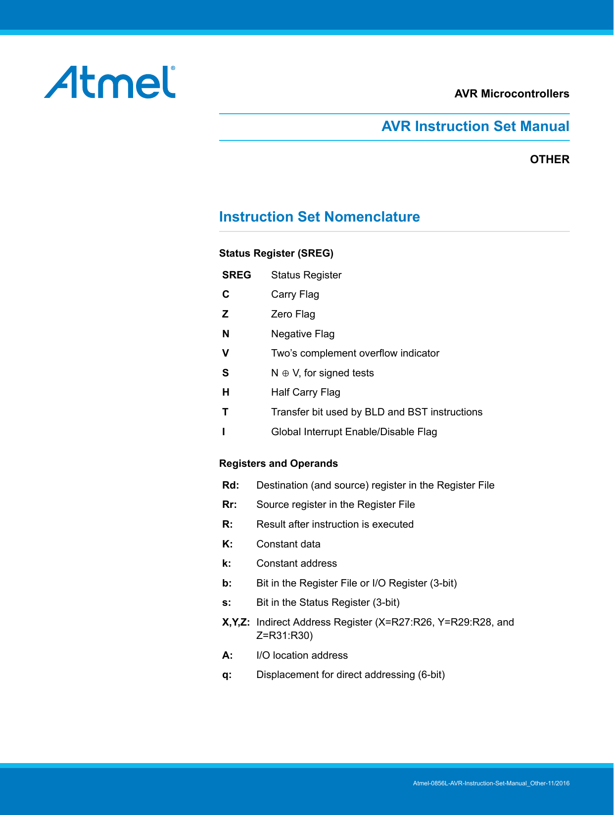 AVR Instruction Set Manual Atmel 0856