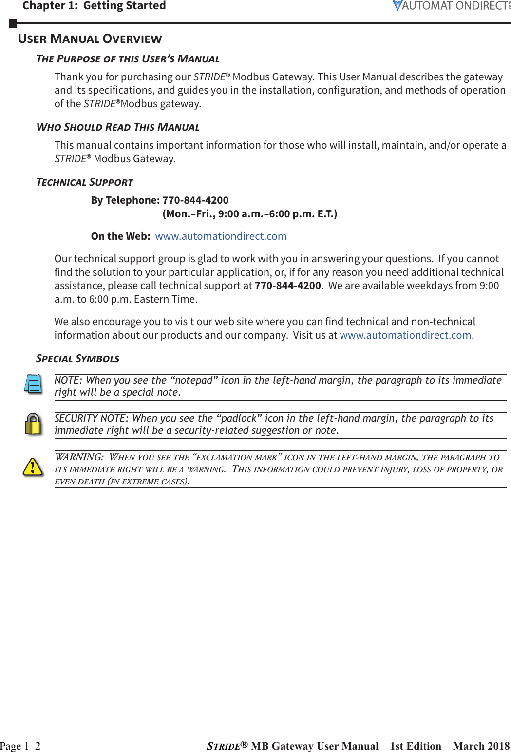 STRIDE Modbus Gateway Chapter 1 Ch1