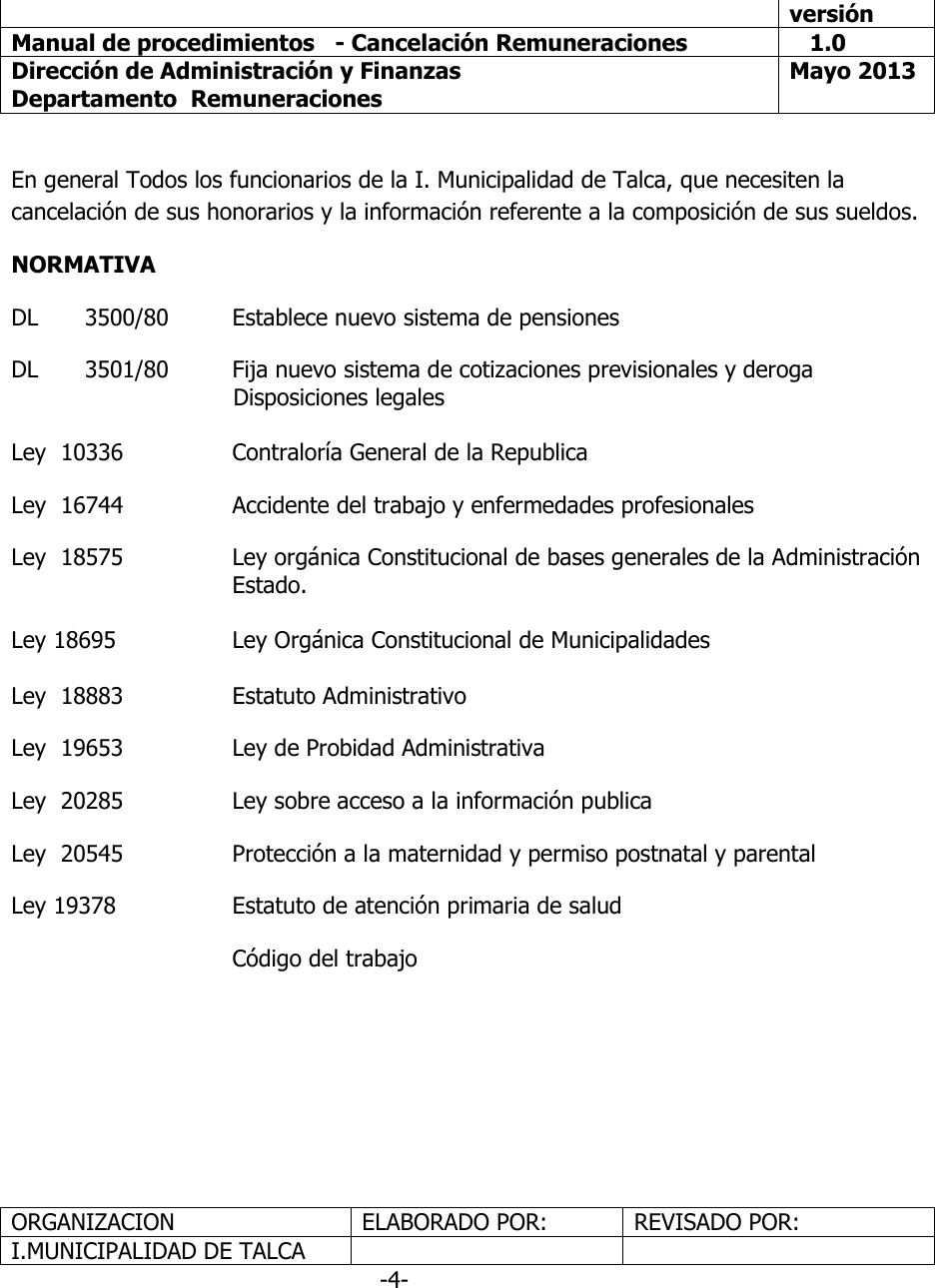 Manual De Procedimientos Remuneraciones