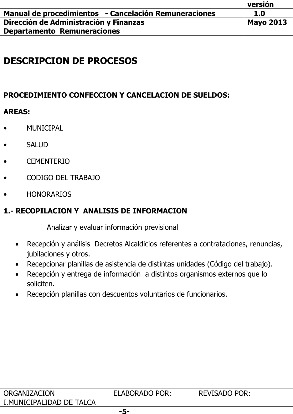 Manual De Procedimientos Remuneraciones