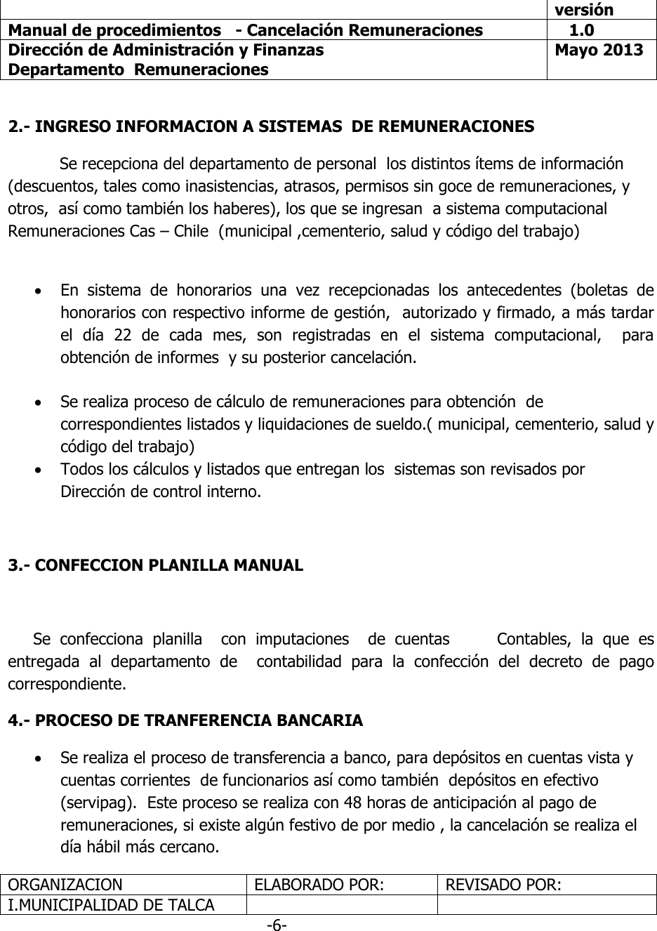 Manual De Procedimientos Remuneraciones