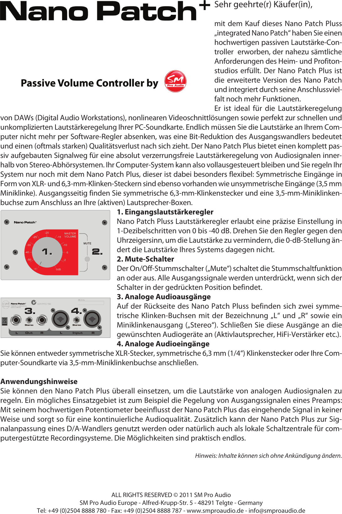 Nanopatchplus_manu_NEW SM Pro Audio Nano Patch Plus Operating Manual (German) Nanopatchplus ...