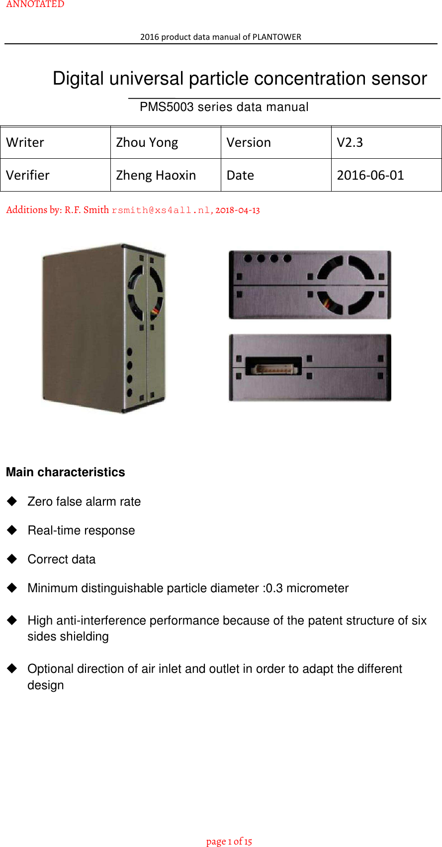 Plantower pms5003 manual Annotated