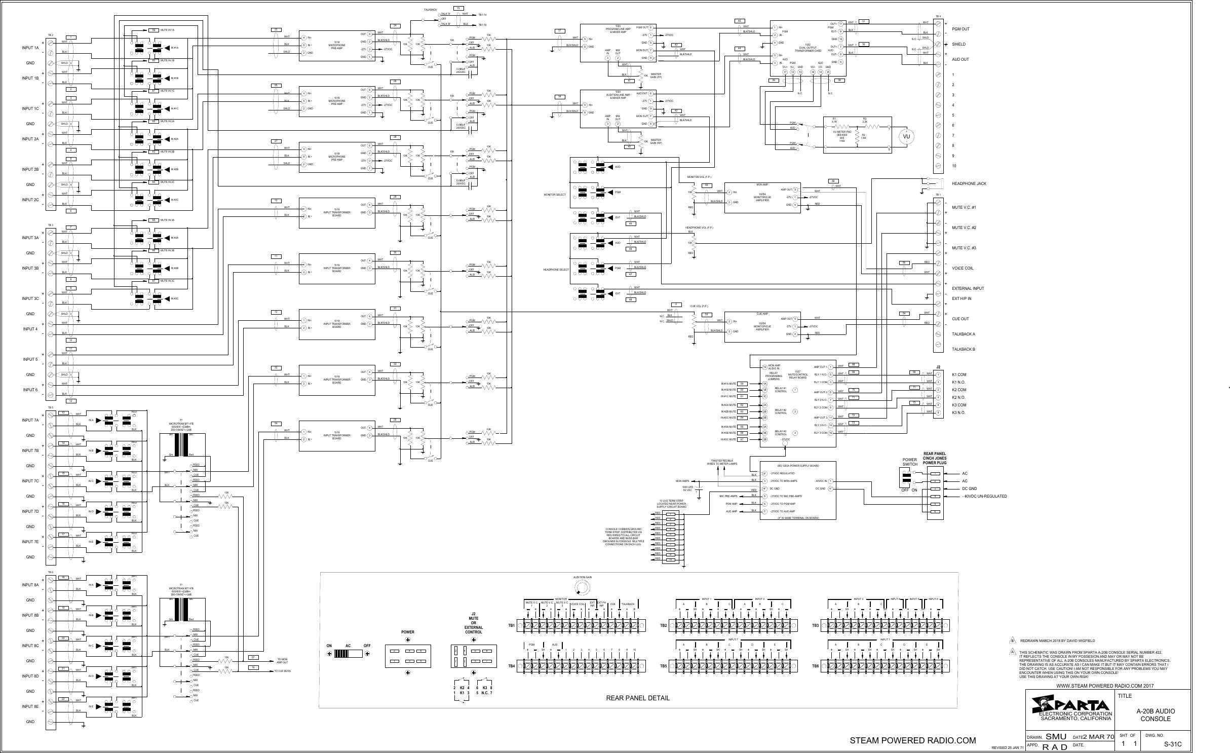 Sparta Electronics A 20B Audio Console Schematic Ver B