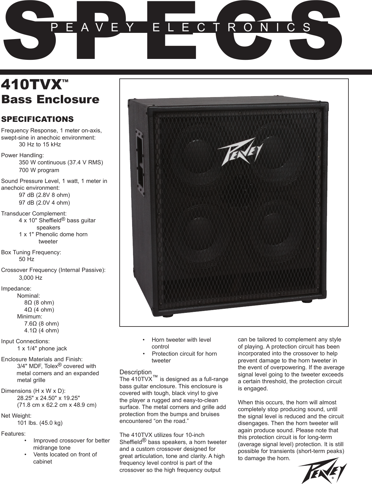 Peavey 410Tvx Users Manual